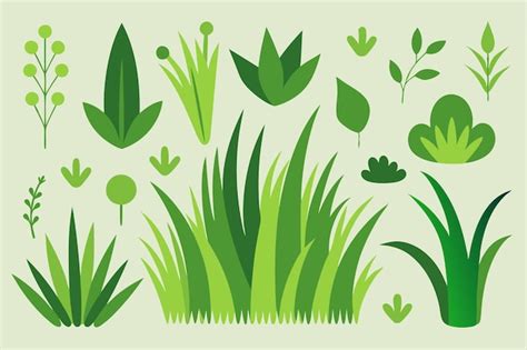Different Doodles Of Grass Design Art Premium Vector
