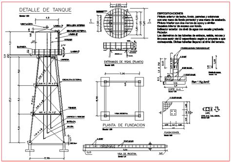 Planos De Tanque Elevado En Dwg Autocad Tanques Máquinas