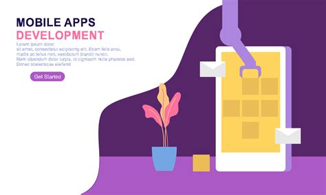 Landing Page Template For Mobile App Development Vector Art At Vecteezy