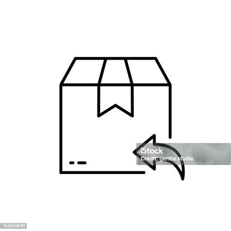 반환 소포 상자 줄 아이콘 배달 서비스 선형 픽토그램의 교환 패키지 화살표 뒤로 배송 반품 상품 개요 아이콘입니다 상자에 있는 제품을 환불하십시오 편집 가능한 스트로크