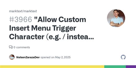 Allow Custom Insert Menu Trigger Character Eg Instead Of · Issue 3966 · Marktext