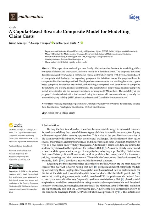 Pdf A Copula Based Bivariate Composite Model For Modelling Claim Costs