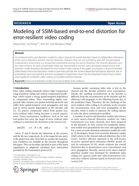 Pdf Modeling Of Ssim Based End To End Distortion For Error Resilient