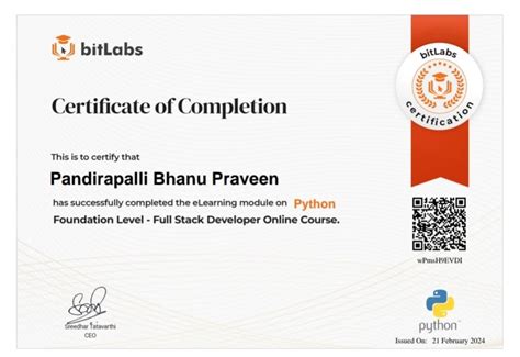 Bhanu Praveen On Linkedin Python Certification Achievement Bitlabs