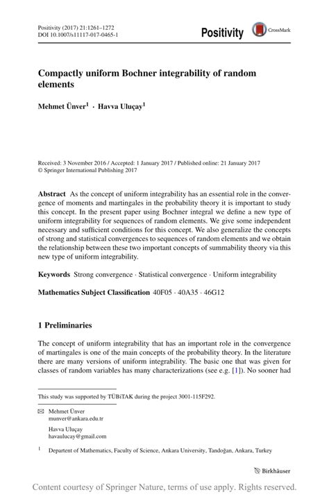 Compactly Uniform Bochner Integrability Of Random Elements Request Pdf