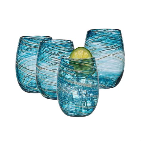 Mikasa Color Swirl 4 Pc Stemless Wine Glasses Set