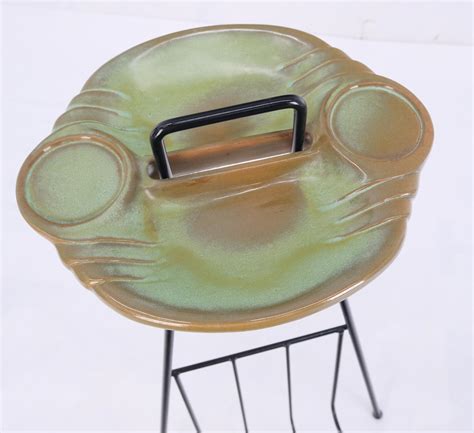 Mid Century Modern Ceramic Ashtray On Wire Legs Magazine Rack Stand For