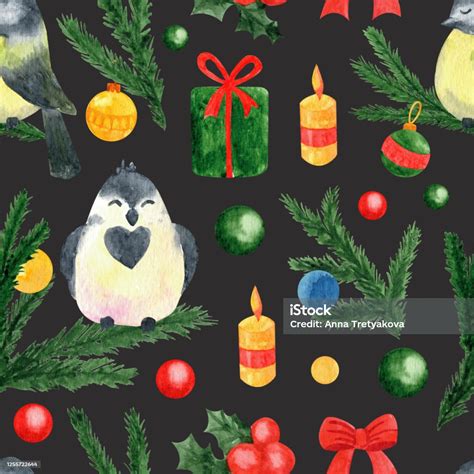 새해 와 Xmas 수채화 원활한 패턴 인사말 카드와 디자인에 대한 겨울 요소 흰색 배경에 격리 감귤에 대한 스톡 벡터 아트 및