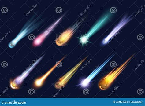 Realistic Fire Meteor Or Comet Trail With Flame Stock Vector