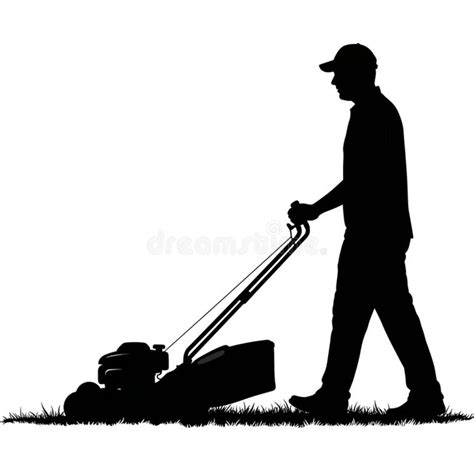 Man Pushing Lawn Mower Silhouette Black And White Garden Work Job Tool