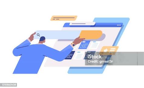 웹 사이트 Ui 인터페이스 웹 응용 프로그램 개발 프로그램 소프트웨어 최적화 개념을 만드는 남자 개발자 가공의 인물에 대한 스톡 벡터 아트 및 기타 이미지 Istock