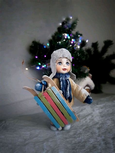 Ватная елочная игрушка Ванюша с санками в интернет магазине на Ярмарке Мастеров Утром Ваня