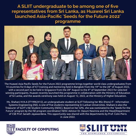 A Sliit Undergraduate To Be Among One Of Five Representatives From Sri Lanka As Huawei Sri