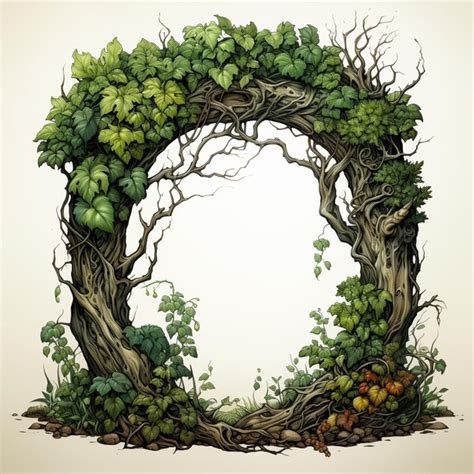 Premium Ai Image A Close Up Of A Circular Frame With A Tree And Fruit Generative Ai