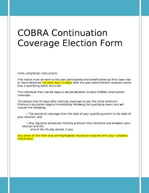Cobra Initial Notification Form Templates Pdffiller