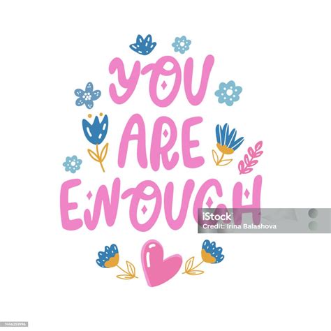 히피 동기 부여 긍정적 인 슬로건 당신은 그루비 꽃 손으로 그린 트렌디 한 글자로 충분합니다 0명에 대한 스톡 벡터 아트 및