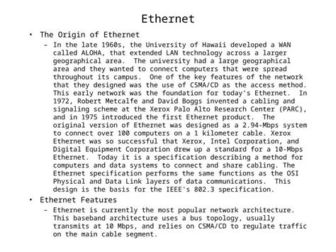 PPT Ethernet The Origin Of Ethernet In The Late 1960s The University Of Hawaii Developed A