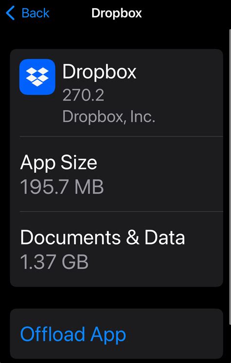 Dropbox Ios App Taking Up 1 3gb Of Local App Data Storage But No Offline Files The Dropbox