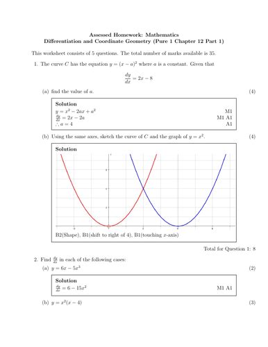 Edexcel Pure 1 Chapter 12 Part 12 Homework Differentiation With