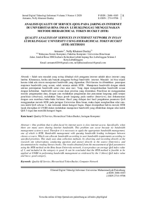 Pdf Analisis Quality Of Service Qos Pada Jaringan Internet Di Universitas Bina Insan
