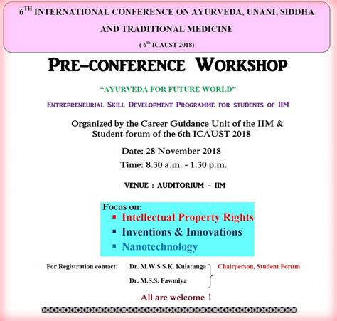 Pre Conference Workshop Faculty Of Indigenous Medicine