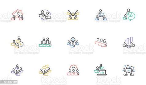 팀워크 라인 아이콘입니다 집에서 일 온라인 노동자 원격 사무실 벡터 아이콘에 대한 스톡 벡터 아트 및 기타 이미지 아이콘 학생 교육 Istock