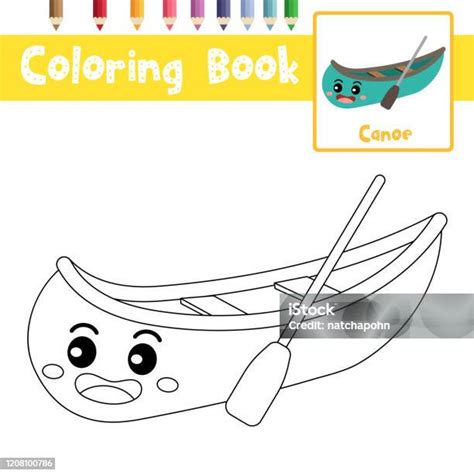 색칠 하기 페이지 카누 만화 캐릭터 원근 뷰 벡터 일러스트 3차원 형태에 대한 스톡 벡터 아트 및 기타 이미지 3차원 형태