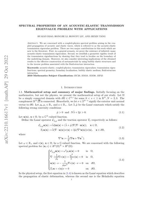 Pdf Spectral Properties Of An Acoustic Elastic Transmission Eigenvalue Problem With Applications