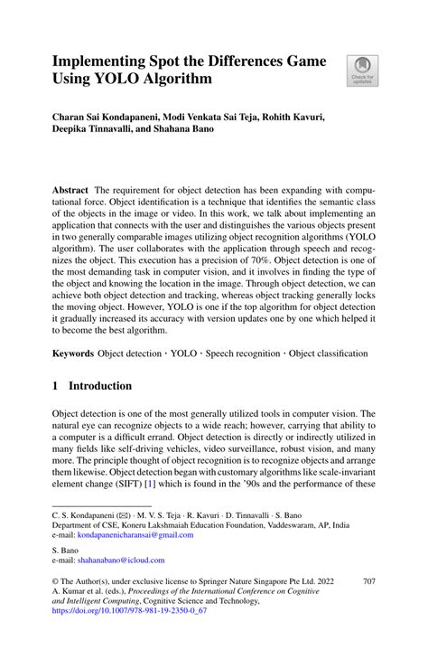 Pdf Implementing Spot The Differences Game Using Yolo Algorithm
