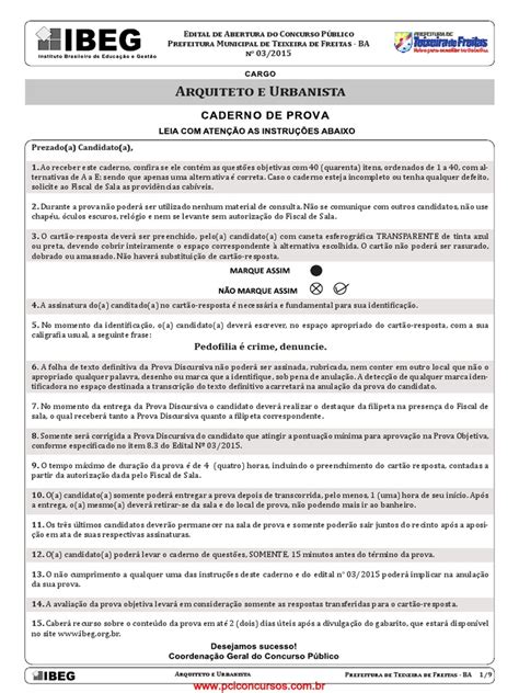 Ibeg 2015 Prefeitura De Teixeira De Freitas Ba Arquiteto Prova Pdf Macro Ciência Da