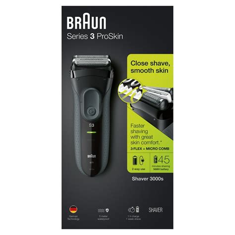 Braun Series 3 ProSkin 3000s Men's Rechargeable Electric Shaver, Black ...