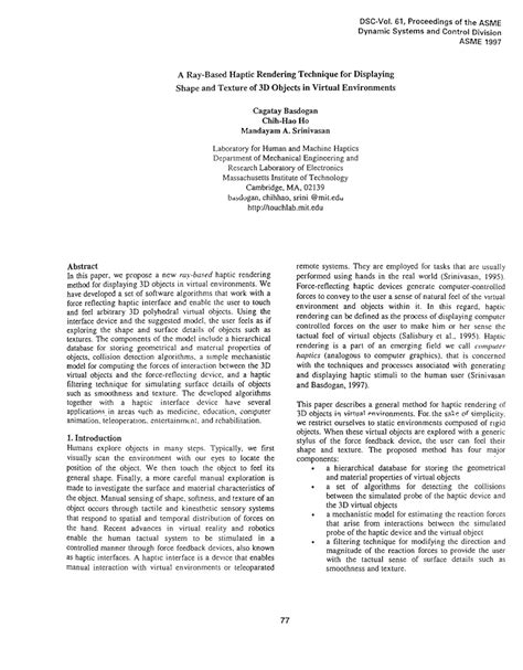 Pdf Ray Based Haptic Rendering Technique For Displaying Shape And