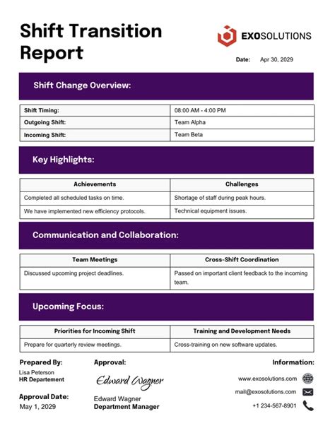 Shift Transition Report Template Venngage