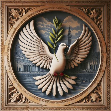 A Dove Releasing An Olive Branch Illustrates Peace And The Purpo Stock