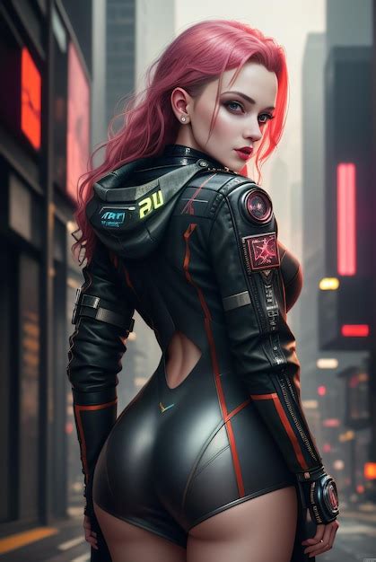 Premium Ai Image Photo Of A Cyberpunk Woman Showing Backfuturistic