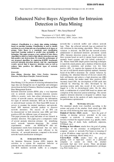 Pdf Enhanced Naïve Bayes Algorithm For Intrusion Detection In Data Mining