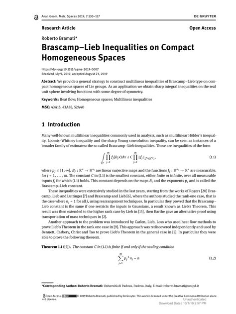 Pdf Brascamplieb Inequalities On Compact Homogeneous Spaces