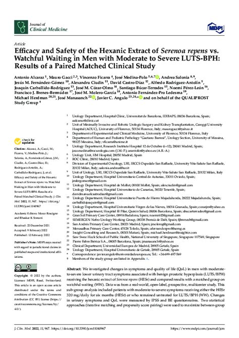 Pdf Efficacy And Safety Of The Hexanic Extract Of Serenoa Repens Vs