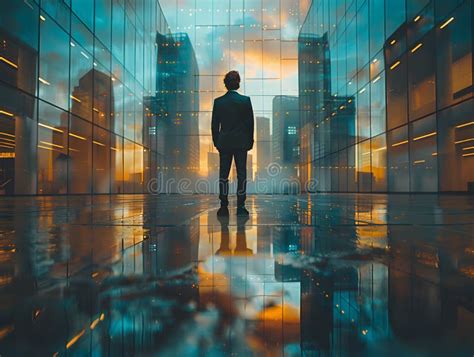 Empresario En Suit Frente A Edificio De Oficinas De Vidrio Moderno Foto De Archivo Imagen De