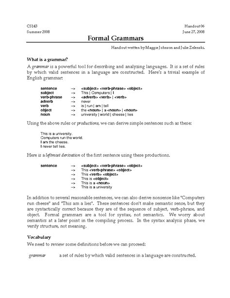 06 Formal Grammars Lexical Analysis Is A Process Of Lexical Anaysis Is A Part Of The Compiler
