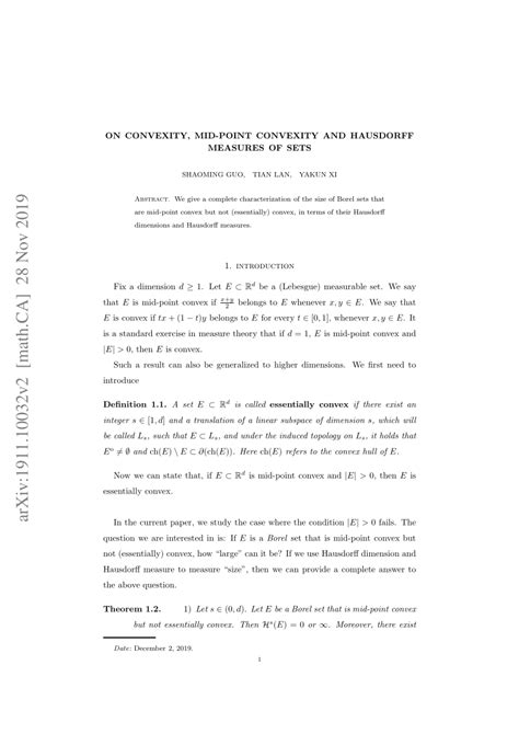 Pdf On Convexity Mid Point Convexity And Hausdorff Measures Of Sets