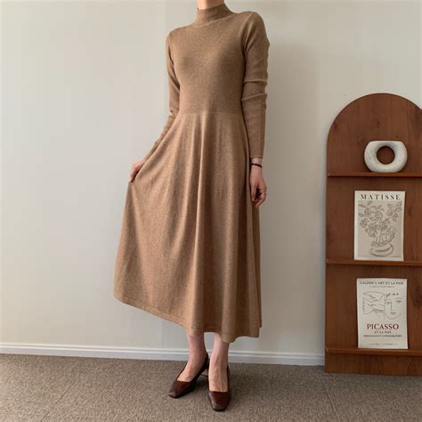 10가트 하객룩🖤 겨울 반목 골지 A라인 니트 롱 원피스 2289