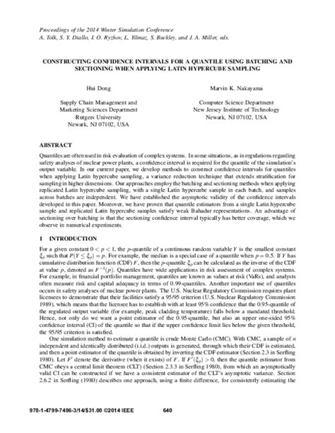 Pdf Constructing Confidence Intervals For A Quantile Using Batching