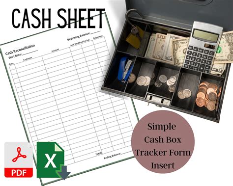 Cash Sheet Simple Pdf Or Excel Cash Box Insert Cash Reconciliation Form