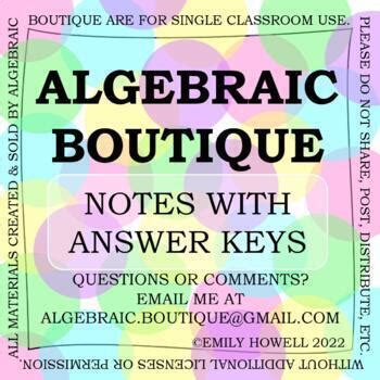 Introduction To Quadratic Functions Notes By Algebraic Boutique
