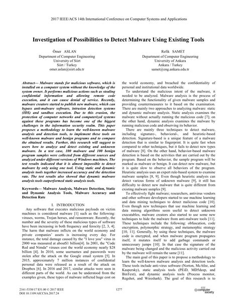 Pdf Investigation Of Possibilities To Detect Malware Using Existing Tools
