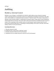 ACT 450 Module 4 IL Pdf ACT450 Auditing Module 4 Internal Control Module 4 Covers Chapter 5