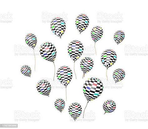 흰색 3d 렌더링에 고립 된 많은 비행 아름다운 체크 풍선 0명에 대한 스톡 사진 및 기타 이미지 0명 3차원 형태 가격 Istock