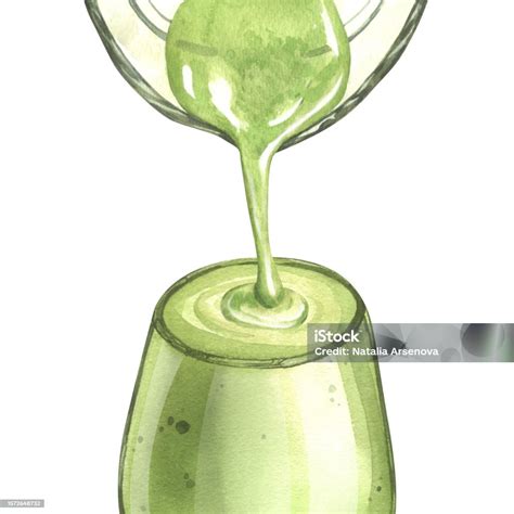 항아리에 담긴 수채화 건강한 그린 스무디 머그잔 신선한 아보카도 손으로 그린 그림은 흰색 배경에 분리되어 있습니다 완벽한 음식 메뉴 음식 그림 디자인 포장 감기와 독감에