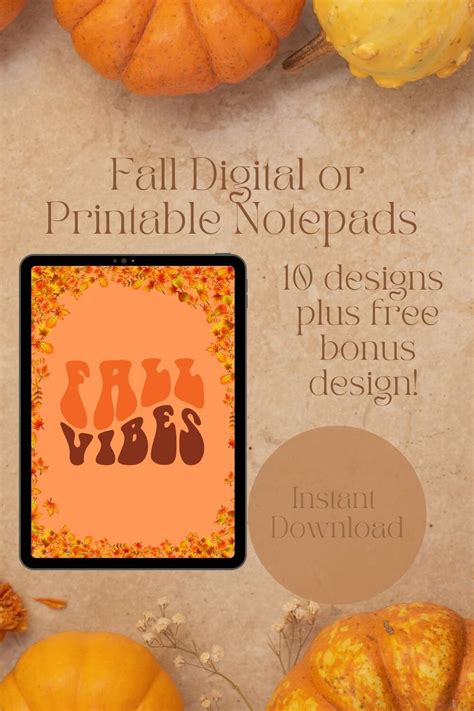 Fall Notepad Digital Notepad Printable Notepad Instant Digital Download Printable Stationery